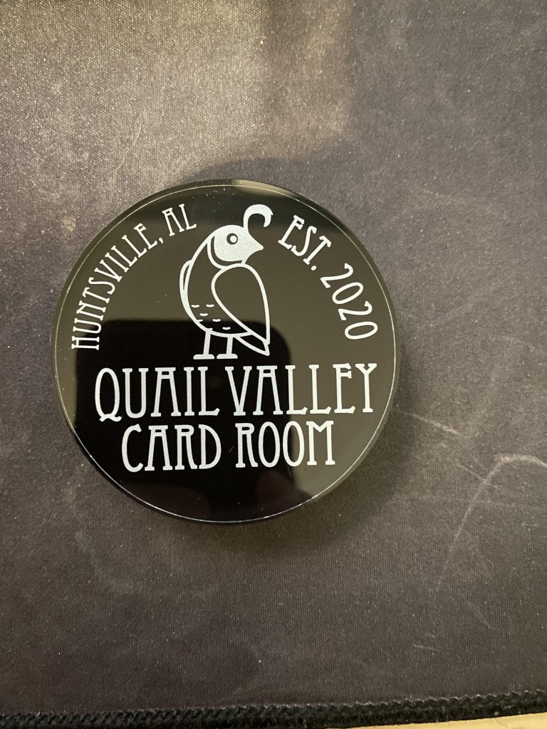 For Sale - Quail Valley Card Room Dealer Button (65mm Acrylic) | Poker ...