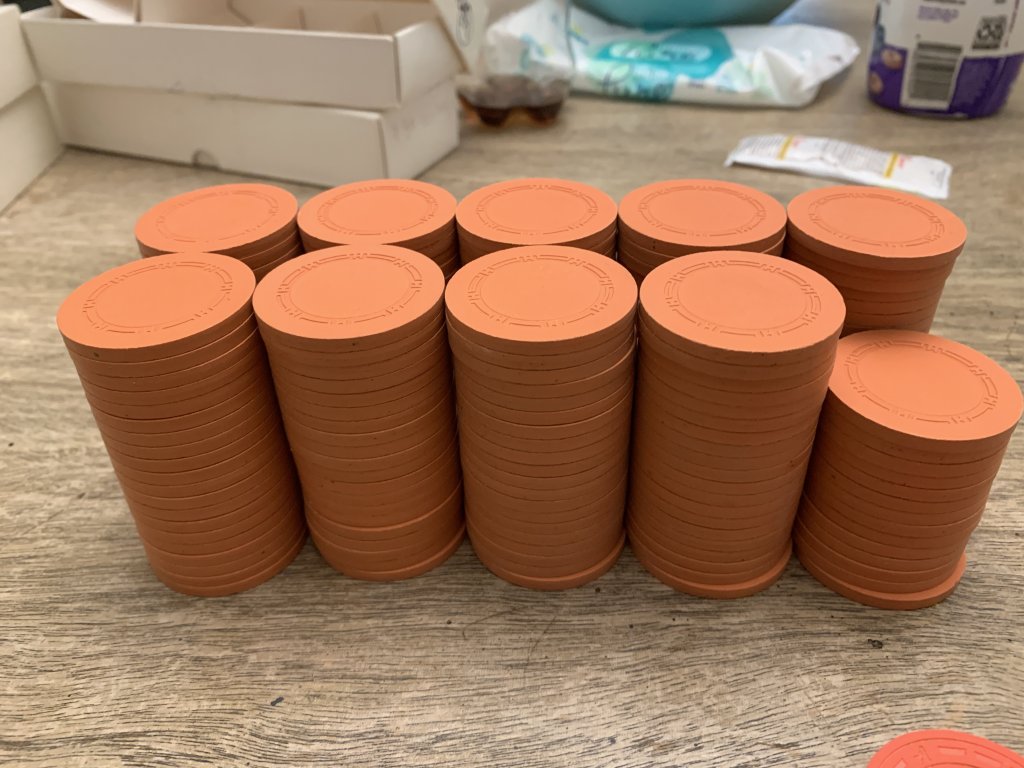 For Sale - 195 H-Mold Day-GLO Peach blanks fracs | Poker Chip Forum