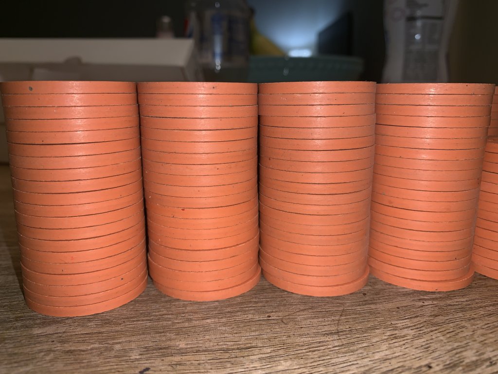 For Sale - 195 H-Mold Day-GLO Peach blanks fracs | Poker Chip Forum